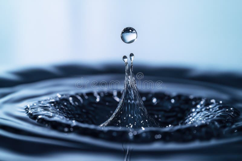 Water Droplet Creates a Ripple Effect in Calm Blue Water Surface Stock ...