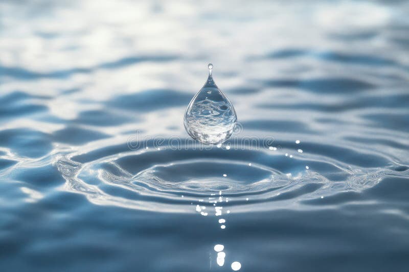 Water Droplet Creates Ripples on Calm Water Surface in Serene Setting ...
