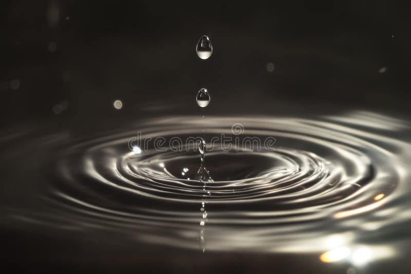 Water Droplet Creates Ripples in Still Surface Under Dim Lighting ...