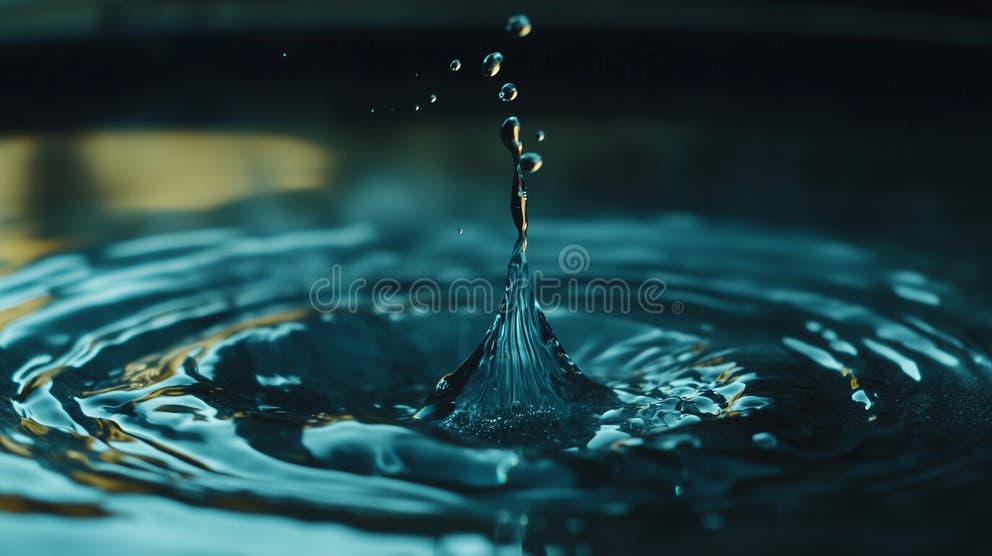 A Water Droplet Creates a Sharp Splash, Forming Concentric Ripples on a ...