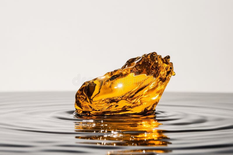 Water Droplet Creates Splash in Liquid with Ripples Reflecting Soft ...