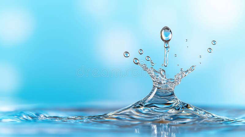 Water Droplet Creates Splash in Tranquil Blue Setting Stock ...