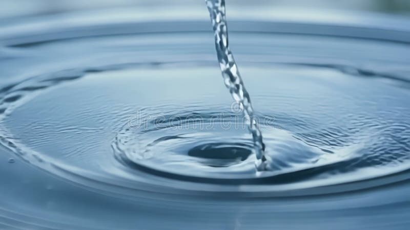 A Single Water Droplet Breaking the Surface, Creating Ripples in Clear ...