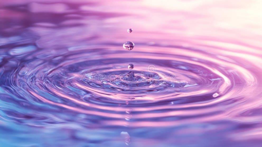 Water Droplet Creating Concentric Ripples in Pink and Blue Water Stock ...