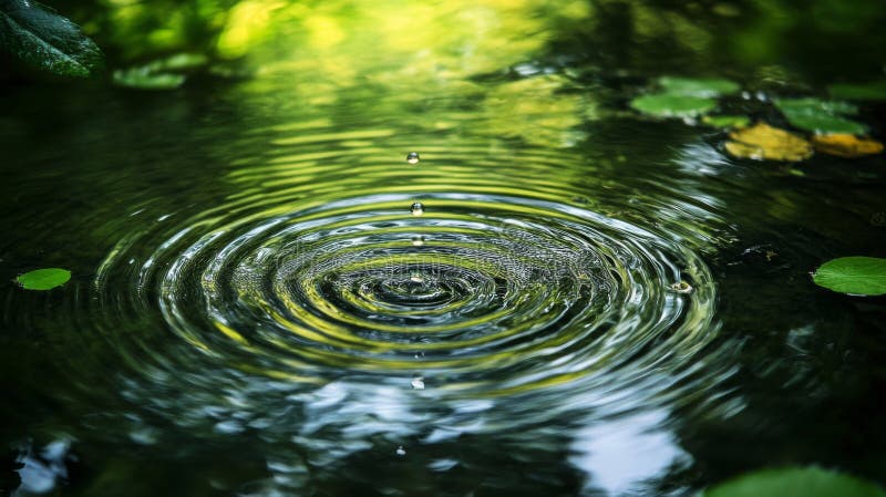 Water Droplet Creating Concentric Ripples in Still Pond Water Stock ...