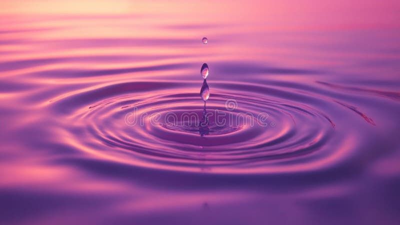 Water Droplet Creating Pink and Purple Ripples on a Calm Surface Stock ...