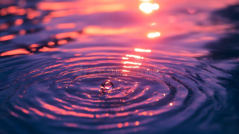 A Water Droplet Creating Ripples with a Pink and Purple Sunset ...