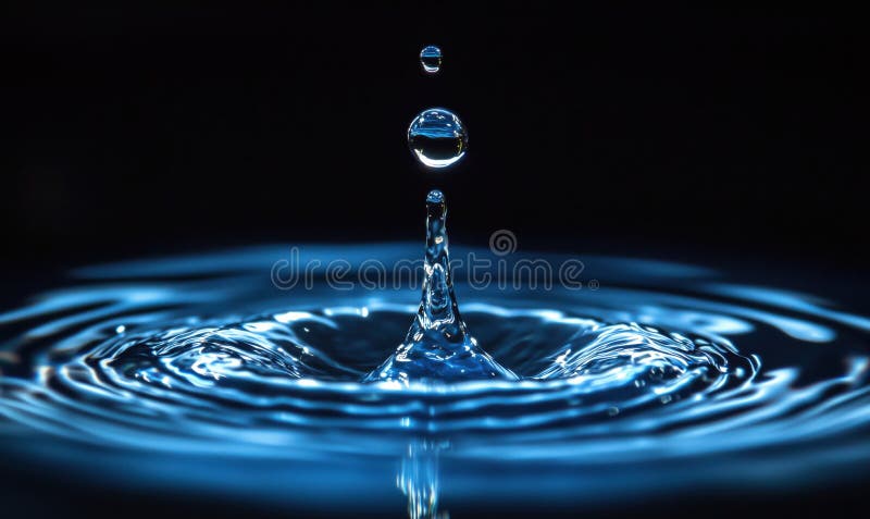 Water Droplet Creating Splash Effect in Dark Background with Ripples ...