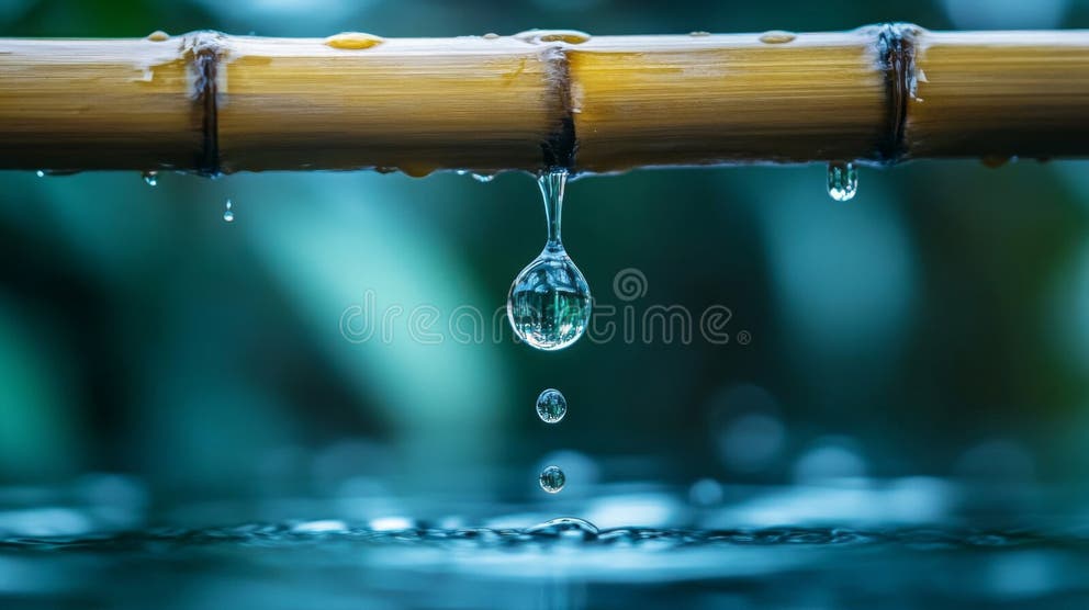 Water Droplet Dripping from Bamboo Stem Stock Illustration ...