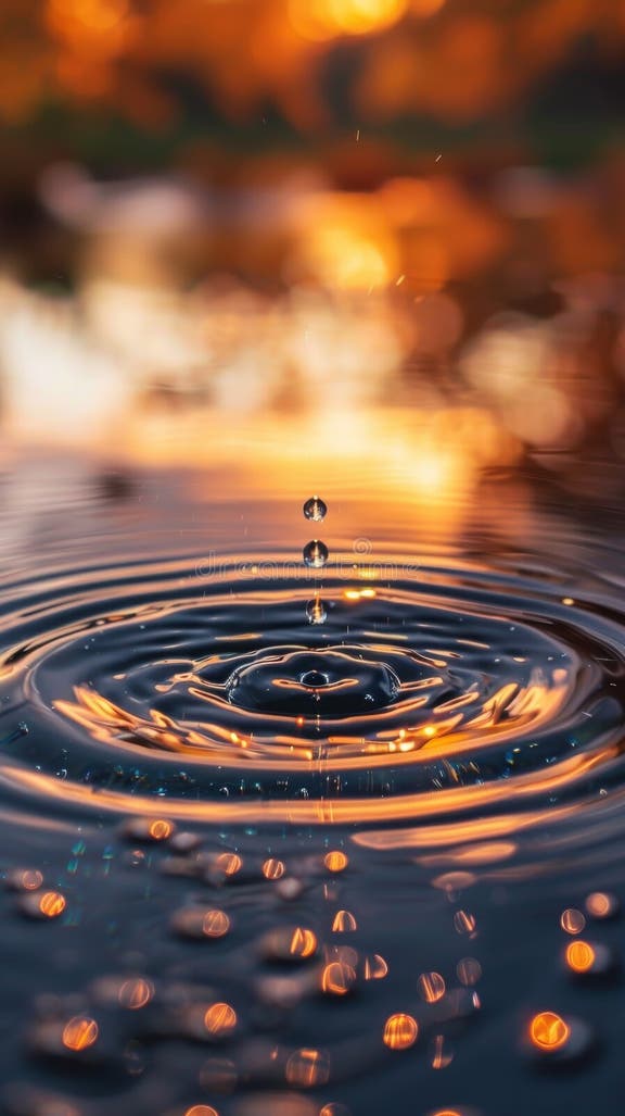 Water Droplet Falling into a Calm Pond at Sunset Stock Image - Image of ...