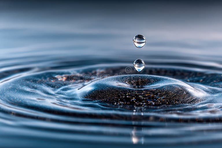 Water Droplet Falling into Calm Water Surface Creating Blue Ripple ...