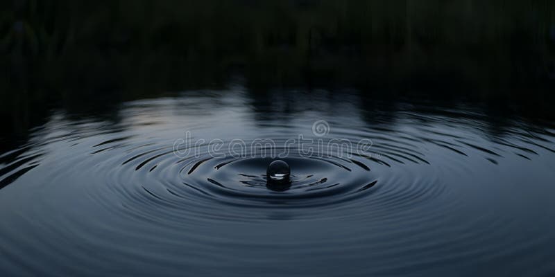 Water Droplet Falling on Dark Still Water Creating Concentric Ripples ...