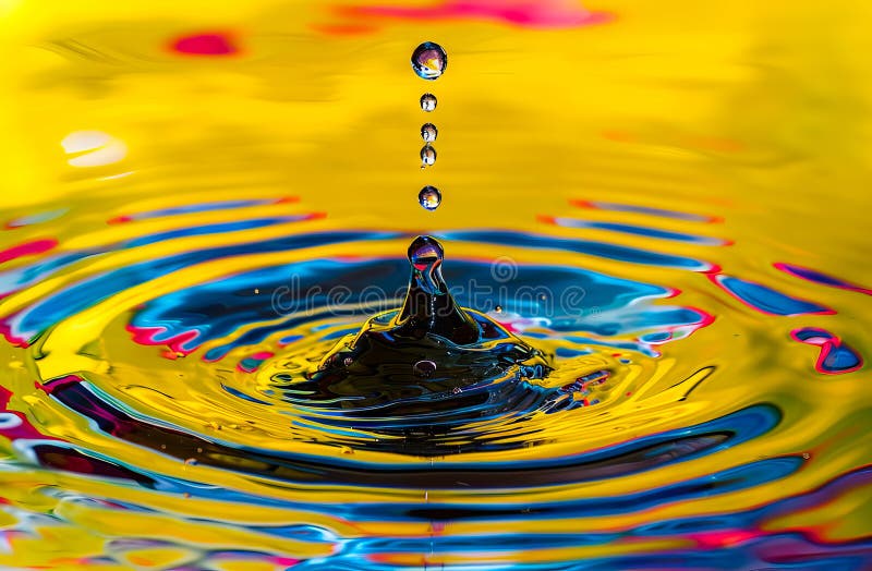 A Water Droplet is Falling into a Yellow and Blue Water Stock ...