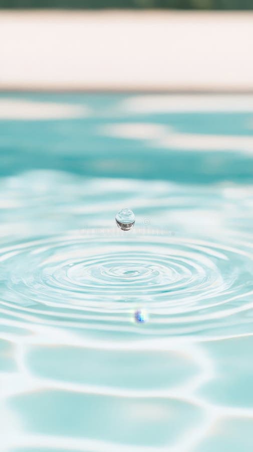 Water Droplet Impact Clear Blue Pool Surface Ripples Texture Background ...