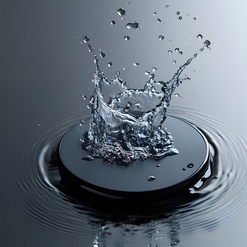 Water Droplet Impact Crown Splash on Dark Surface Stock Illustration ...