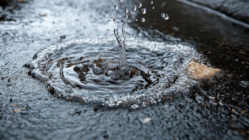 Water Droplet Impacting Dark Puddle Surface Stock Photo - Image of ...