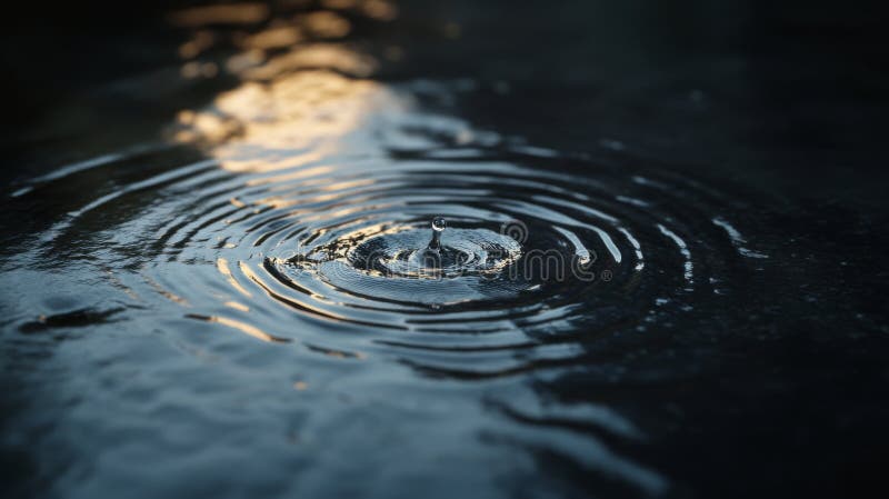 Water Droplet Impacting Dark Still Water Creating Ripples Stock ...