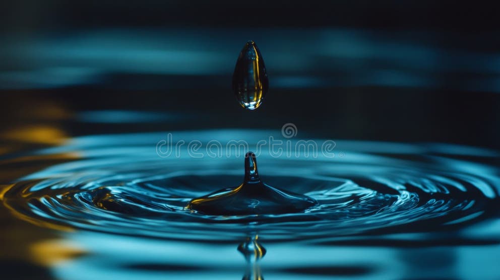 Water Droplet Impacting Still Blue Water Surface Stock Photo - Image of ...
