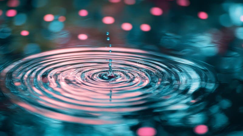 Water Droplet Impacting Surface Creating Ripples and Concentric Circles ...