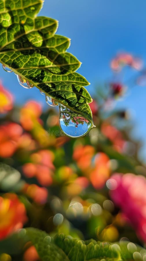 Water Droplet on Leaf with Reflection Stock Image - Image of detail ...