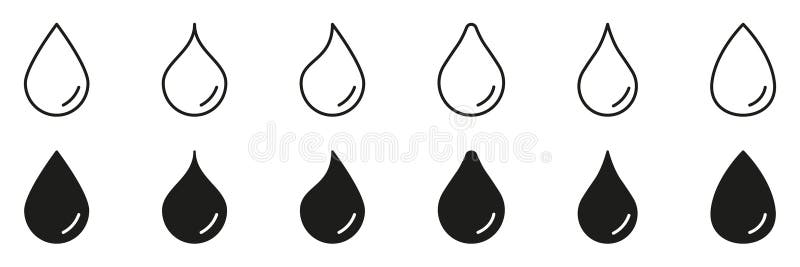 Water Droplet Line and Solid Icon Set. Hydration, Purity, and Liquid ...