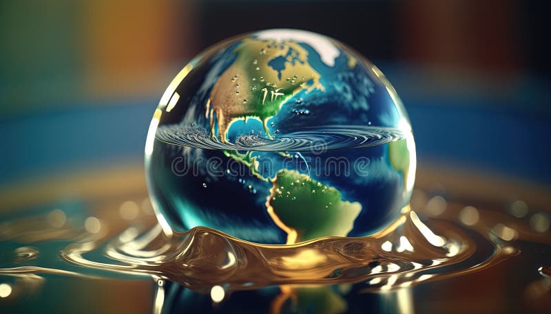 A Water Droplet with a Picture of the Earth Stock Illustration ...