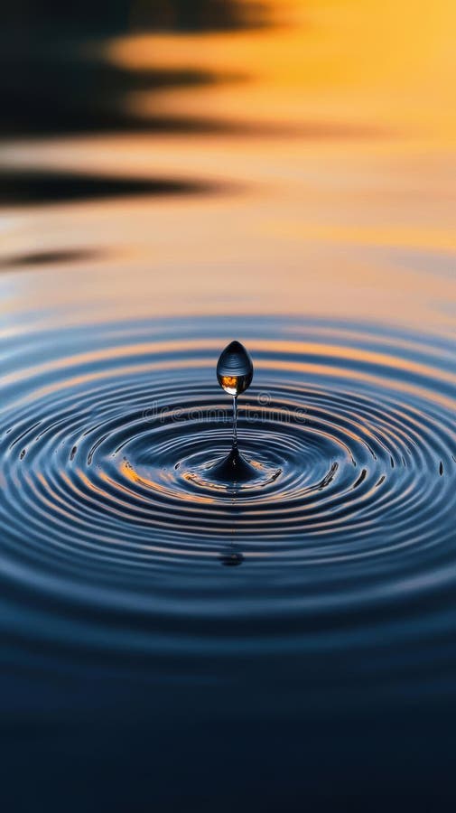 Water Droplet Ripples on Calm Water at Sunset Stock Photo - Image of ...