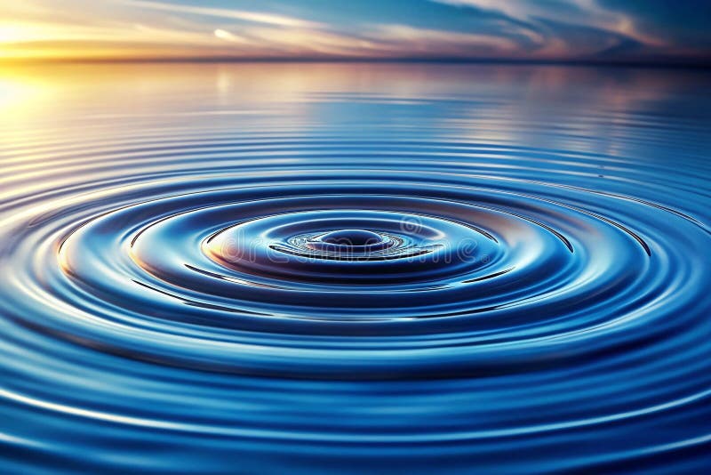 Water Droplet Ripples on Lake at Sunset Stock Illustration ...