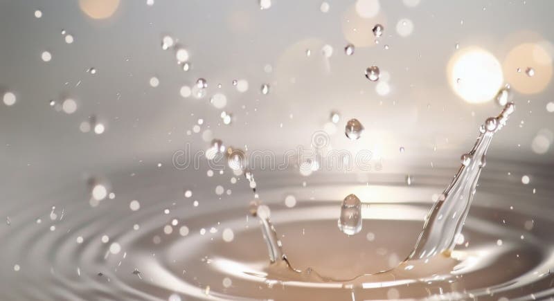 Water Droplet Rippling on Surface with Soft Gradient Background at Dusk ...