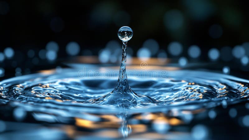 Water Droplet Splash in Blue Light – Generative Ai Stock Illustration ...