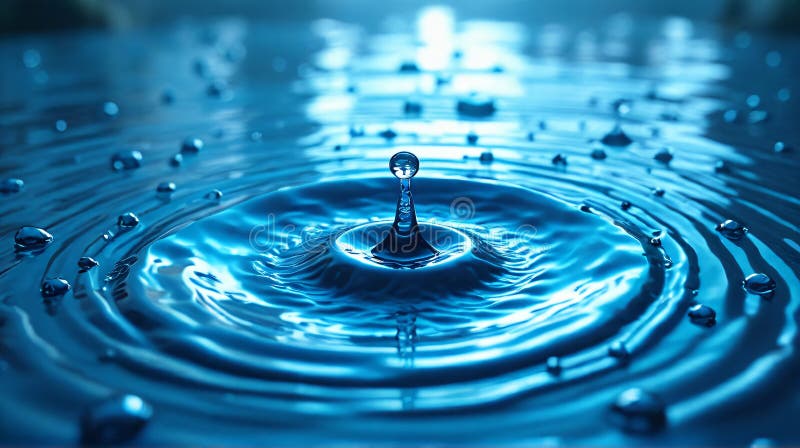 Water Droplet Splash Creating Ripples on Calm Blue Surface Stock ...