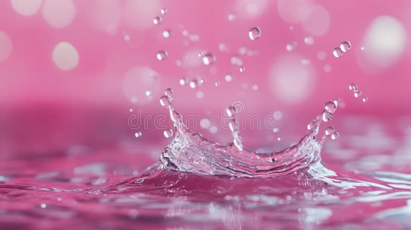 Water Droplet Splash Creating Ripples in a Soft Pink Background during ...