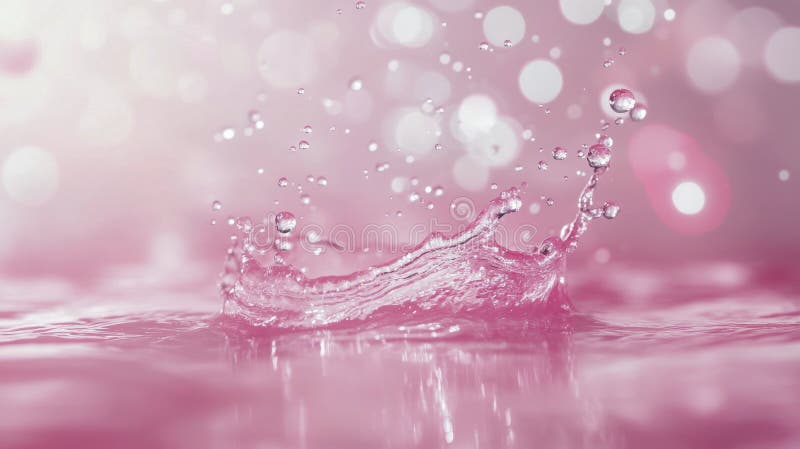 Water Droplet Splash Creating Ripples in a Soft Pink Background during ...
