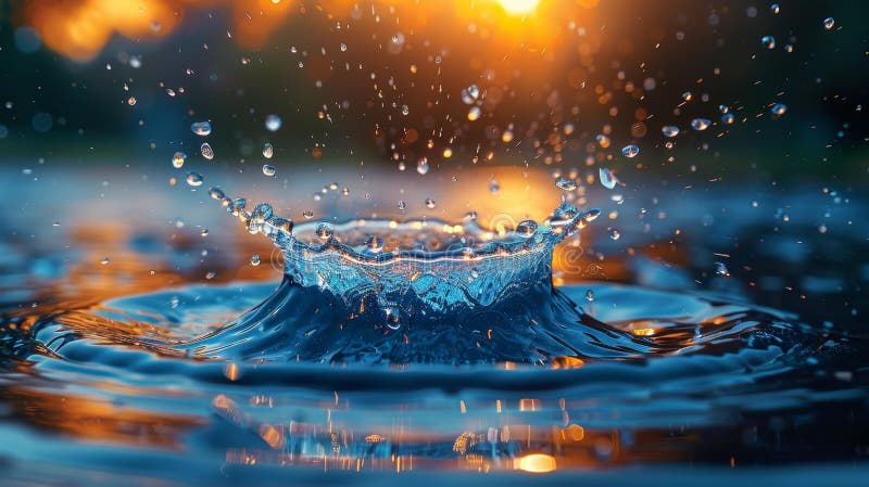 Water Droplet Splash in Golden Sunset - Generative Ai Stock ...
