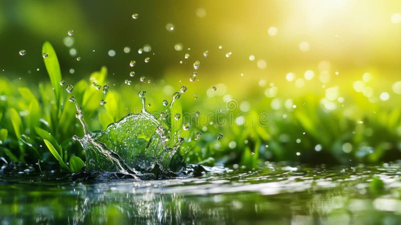 Water Droplet Splash in Vibrant Green Grass Stock Illustration ...