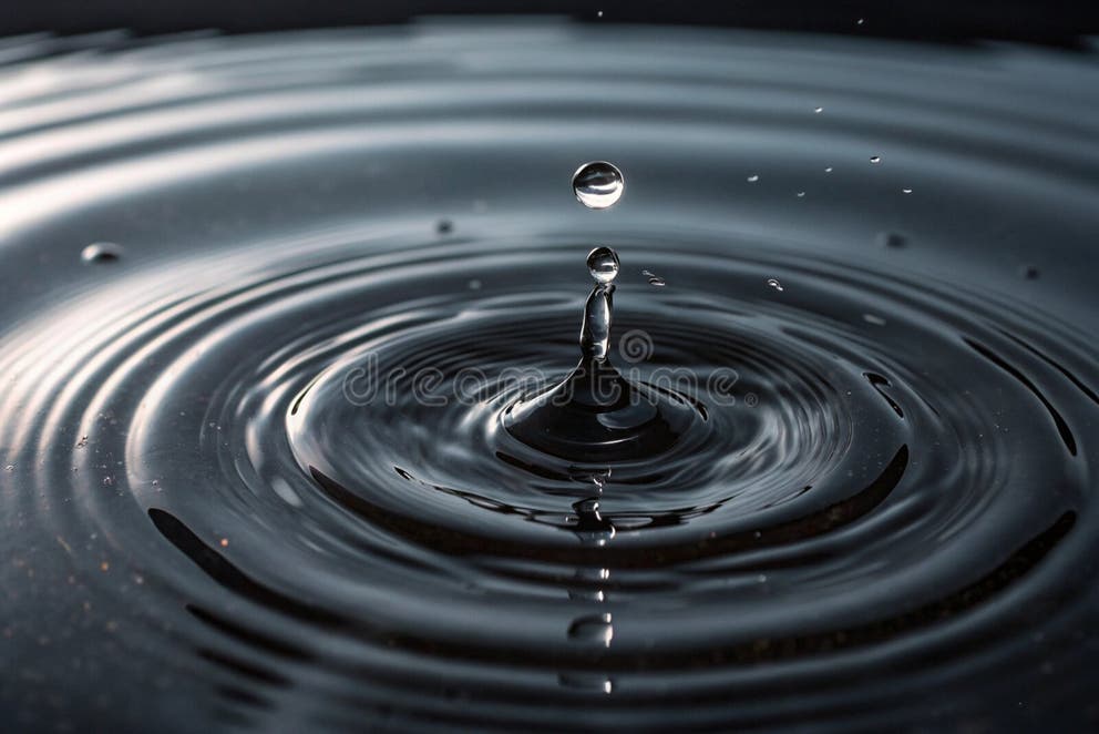 Water Droplet Splashing into Dark Surface Creating Vortex - Generated ...