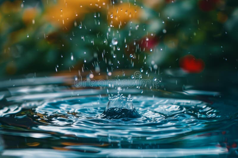 Water Droplet Splashing in a Puddle Creating Ripples Stock Photo ...