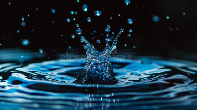 Water Droplet Splashing on Surface in Dark Background Stock Photo ...