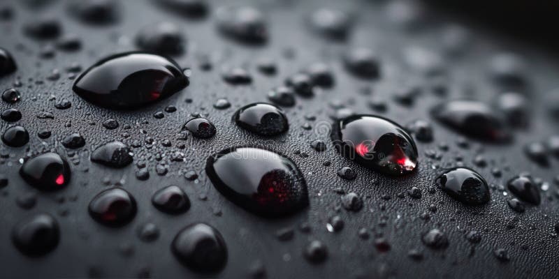 Water Droplets Beading on a Sleek, Textured, Black, Hydrophobic Surface ...