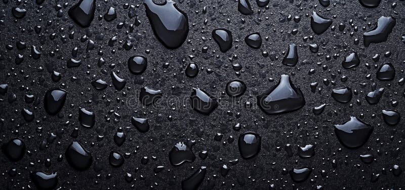 Water Droplets on Black Surface Abstract Background with Raindrop ...