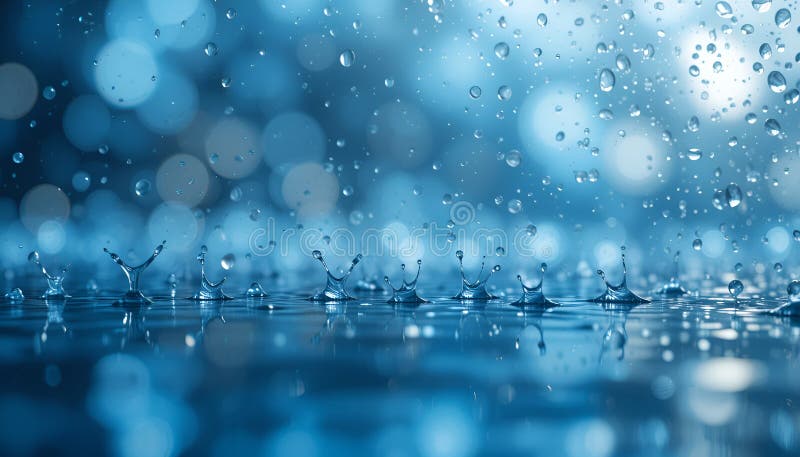 Water Droplets on a Blue Background. the Drops Reflect the Light ...