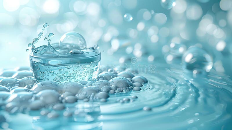 Water Droplets Splash into Glass Container Creating Bubbles and Ripples ...