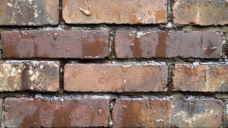 Raindrops Collecting on a Rustic Brick Wall in a Quaint Urban Setting ...