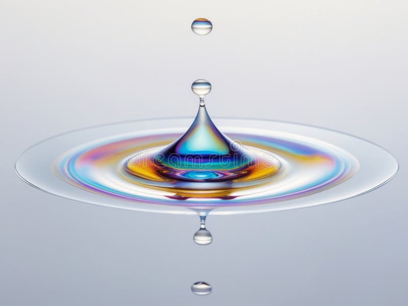 Water Droplets Collision. a Moment of Impact, Rainbow Effect, and ...