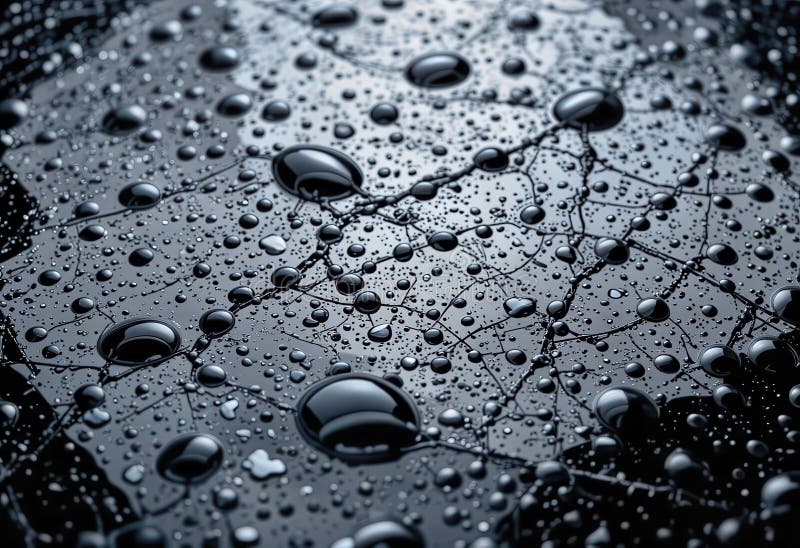 Water Droplets Create Intricate Patterns on a Dark Surface after a ...