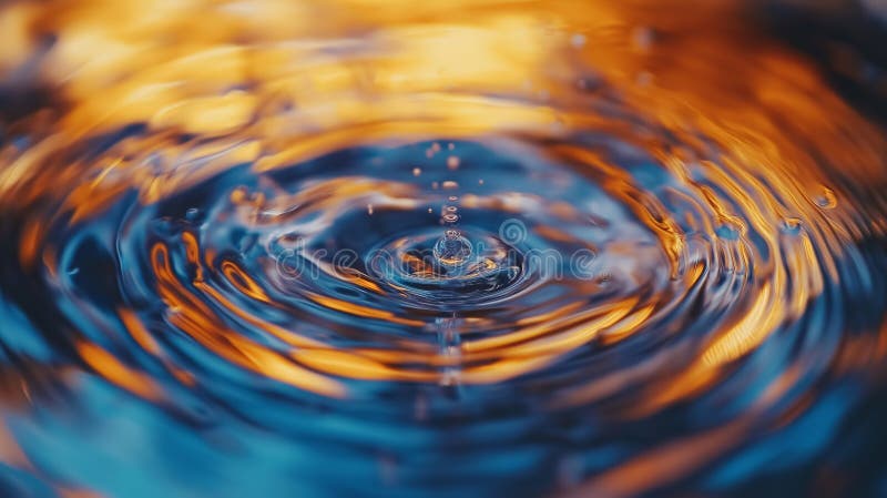 Water Droplets Create Ripples in a Colorful Puddle at Sunset Stock ...