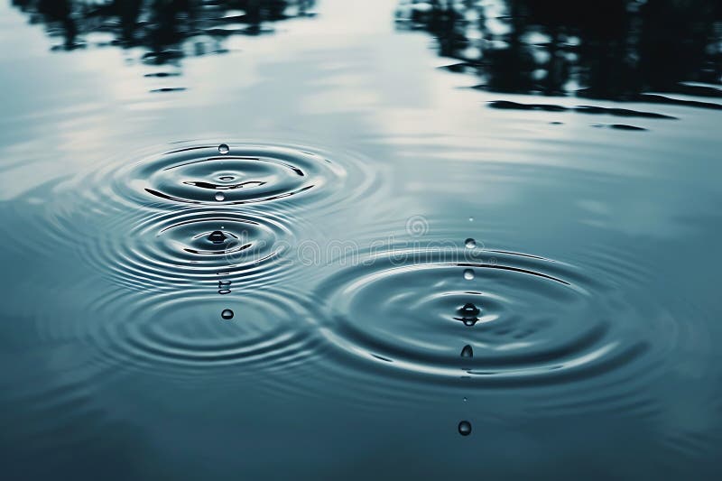 Water Droplets Creating Concentric Ripples on Calm Surface Stock ...