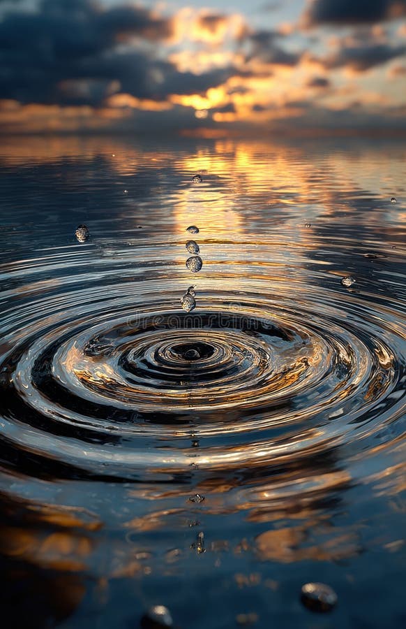 Water Droplets Creating Concentric Ripples Sunset Stock Photos - Free ...