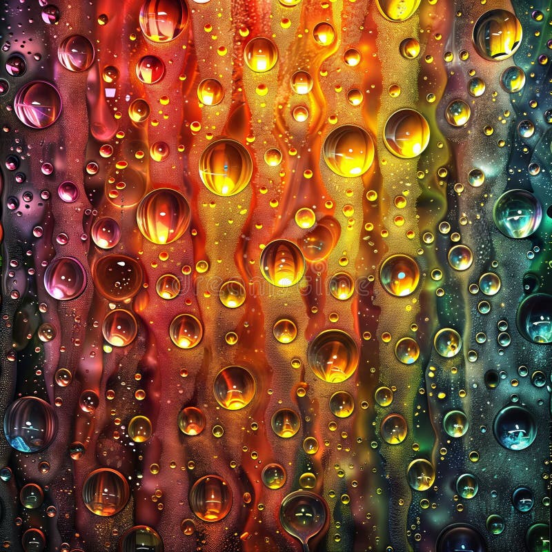 Water Droplets Creating a Rainbow Spectrum on a Colorful Surface ...
