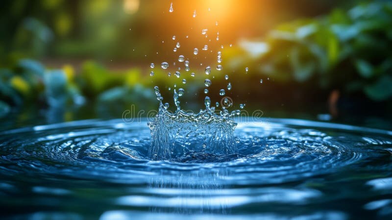 Water Droplets Creating Ripples in a Calm Pond, Serene Nature Concept ...